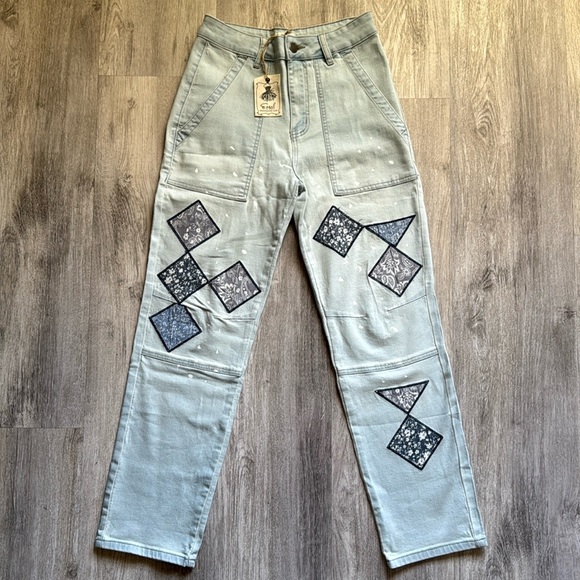 easel | Jeans | Nwt Easel High Rise Boho Patchwork Straight Leg Jeans ...